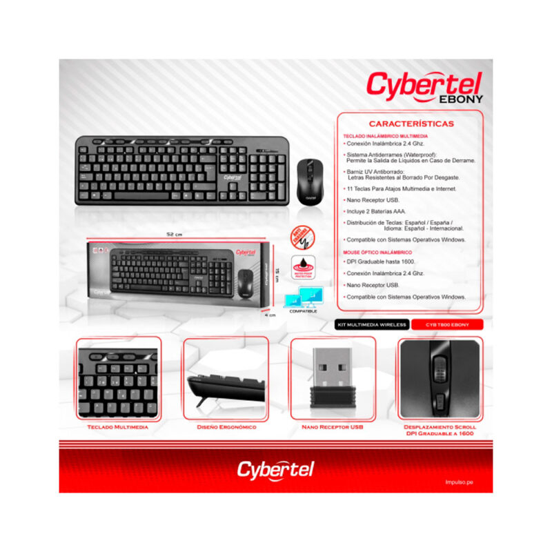 KIT TECLADO & MOUSE CYBERTEL EBONY CYB T800 WIFI – DComputer