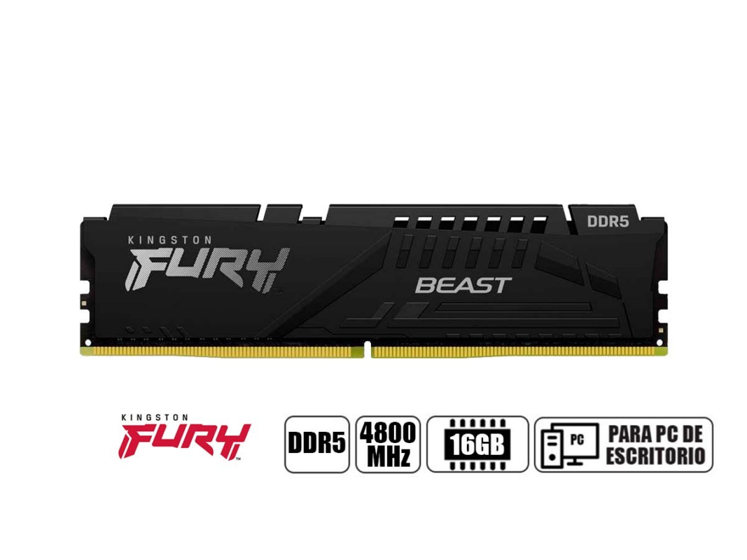 MEMORIA KINGSTON FURY BEAST 16GB DDR5-4800MHZ, KF548C38BB-16 CL38 P/PC – DComputer
