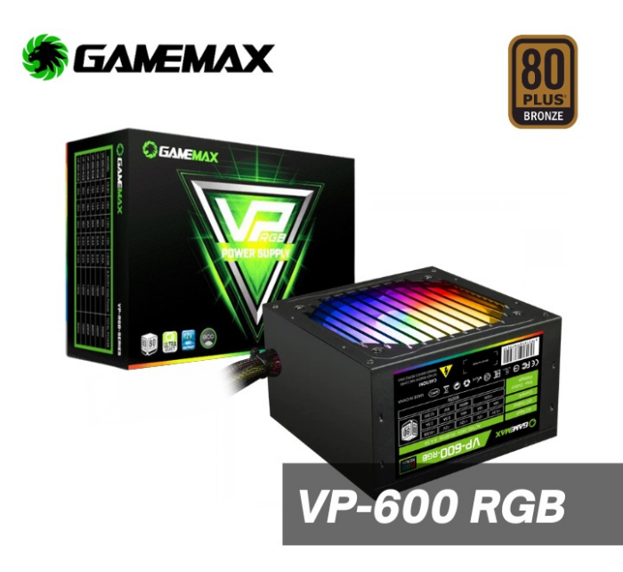 FUENTE DE PODER REAL VP-600-RGB GAMEMAX APFC 80PLUS – DComputer